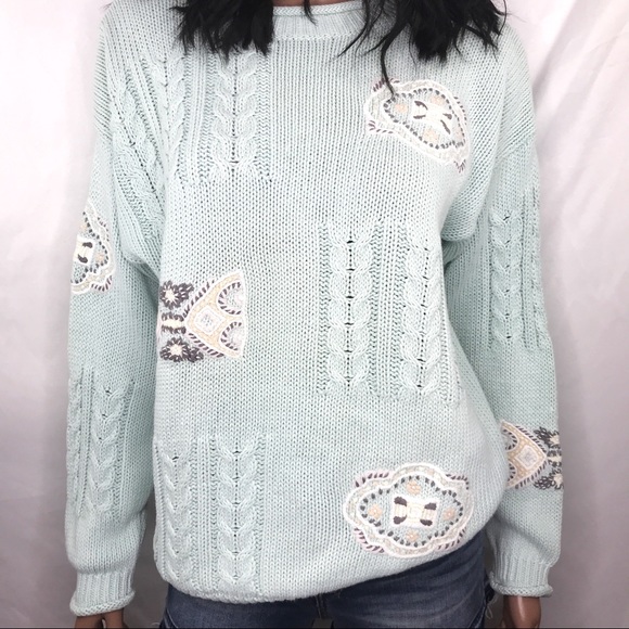 Vintage | Sweaters | Vintage Baby Blue Sweater | Poshmark